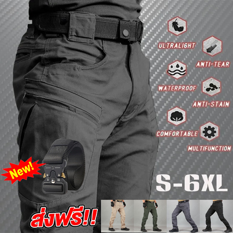 ZITY IX7 กางเกงคาร์โก้ผู้ชาย กางเกงยุทธวิธีหลายกระเป๋า ผ้าทนต่อการขัดถูกันน้ำป้องกันคราบต่อต้าน ...