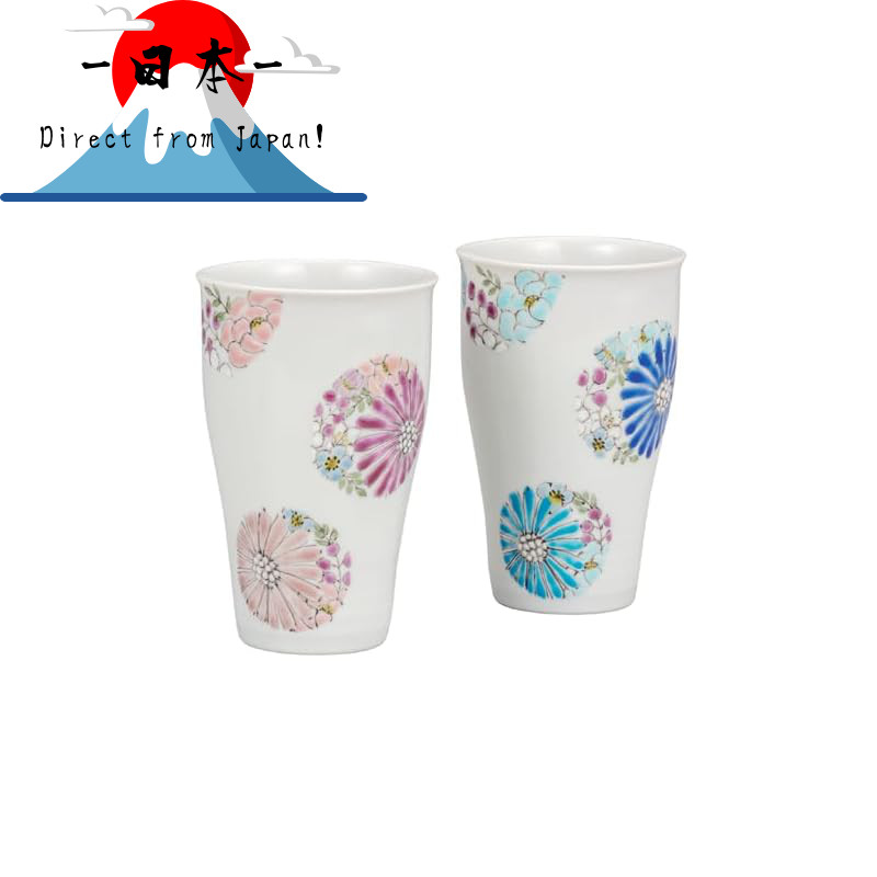 [Direct from Japan] Kutani Ware Iwataya "Kutani-yaki" Pair Free Cups Hana Iroe Asobi K8-1079 ...