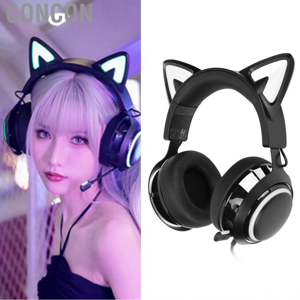 Concon ชุดหูฟังหูฟังของ Zunate Cat Ear Hehosting RGB พร้อมเอฟเฟกต์แสง 8 ...