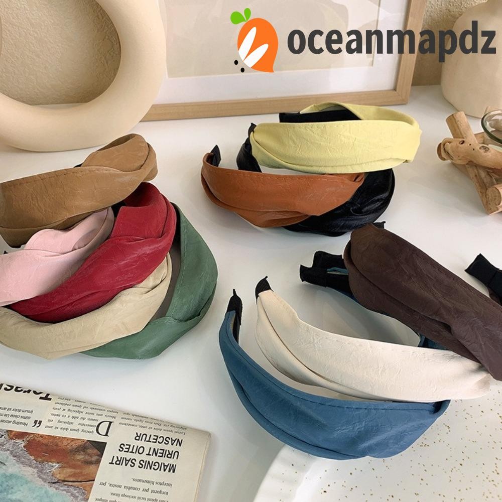 Oceanmapdz ที่คาดผมข้าม, ที่คาดผมหนังสีทึบ Y2K, เครื่องประดับผมเย็น Headwear Balletcore ผมกว้าง ...