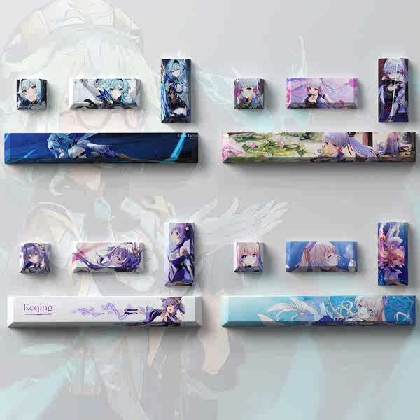 keycap คีย์แคปใส Yuanshen PBT ปุ่มกดระเหิดห้าด้านอะนิเมะที่ไม่ซ้ํากันวอ ...