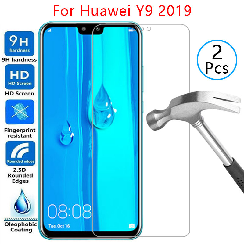 กระจกนิรภัยจอแสดงผลสําหรับ Huawei y9 2019 กรณีฝาครอบบน huawey huwei hawei y 9 9y y92019 ป้องกัน ...