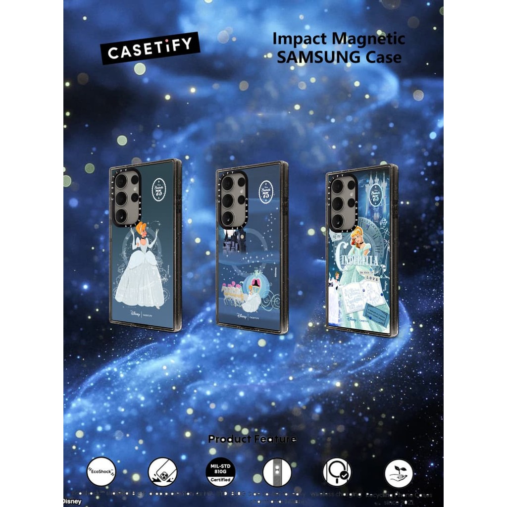 Casetify X Cinderella Impact Case แม่เหล็กดูด Black Edge Clear Samsung Galaxy S22 S23 S24 S25 ...