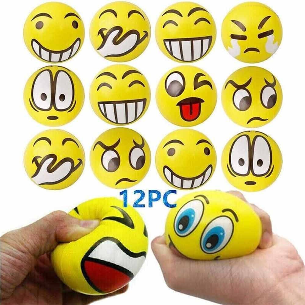 12PCS Stress Ball Squeeze Squishy Fidget Toy Emoji Smiley Stress Relief ...