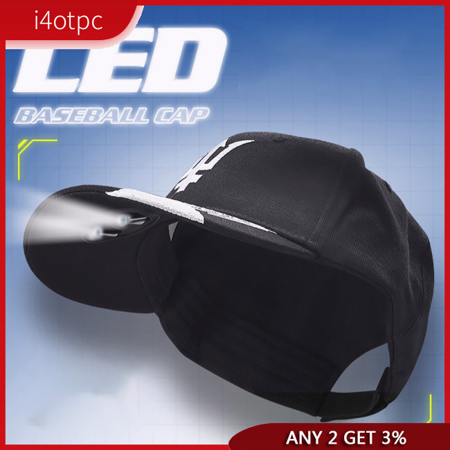 หมวกเบสบอล i4otpc พร้อมไฟ LED 4 ดวงในตัว และที่บังแดดแบตเตอรี่ 4 ก้อน พร้อมไฟหน้า สว่างมาก ...
