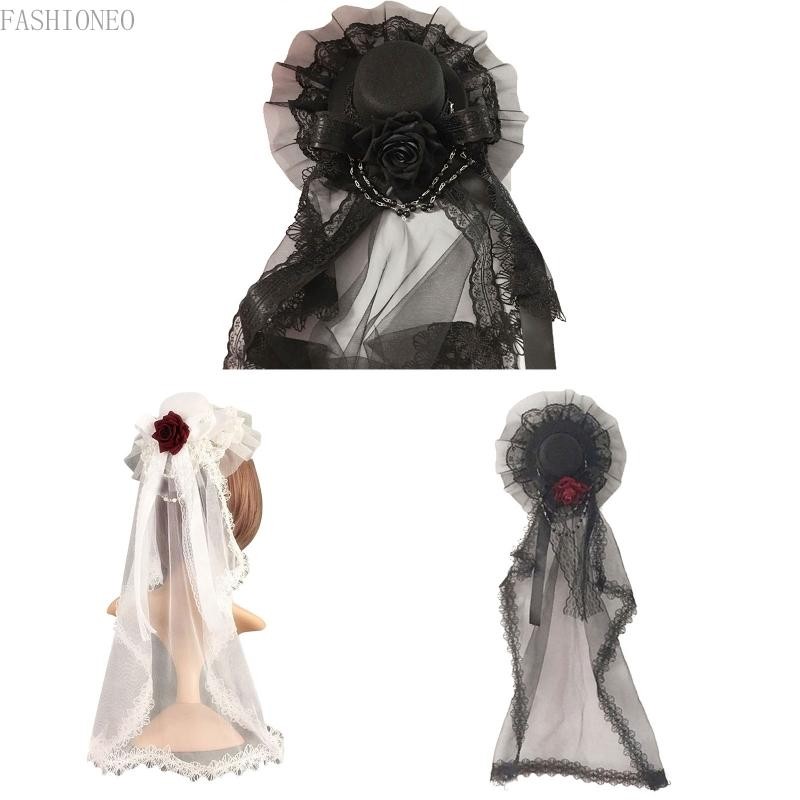 Fas Lolita หมวกลูกไม้เจ้าสาว Gothic Headwear Baroque Tiara ฮาโลวีนมงกุฎ ...