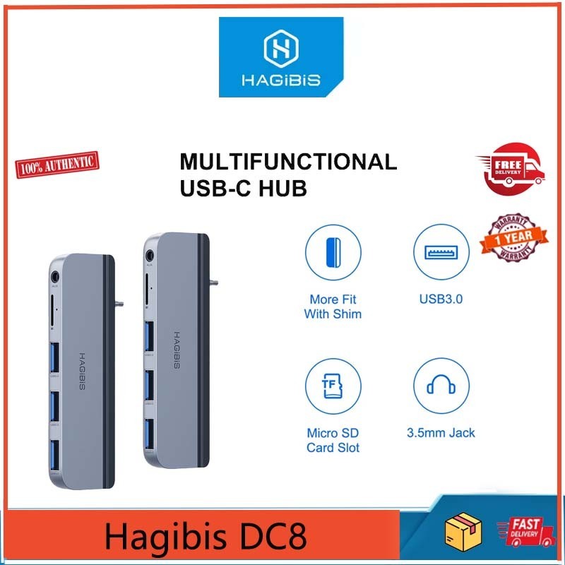 Hagibis ฮับ USB DC8 C-type พร้อมอะแดปเตอร์ USB 3.0 Micro SD 3.5 มม. 14/ ...