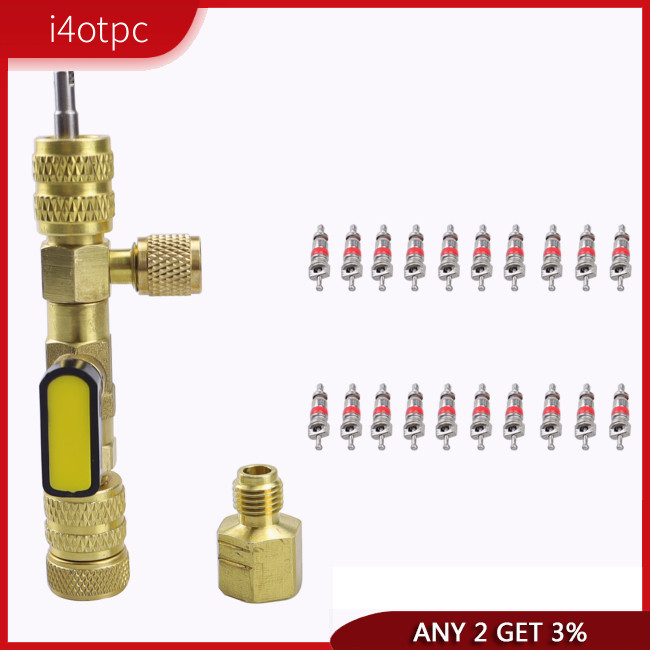 I4otpc เครื่องมือถอดแกนวาล์วเครื่องปรับอากาศ ติดตั้งสายซ่อม พร้อมพอร์ต SAE 1/4 5/16 คู่ พร้อม 20 ...