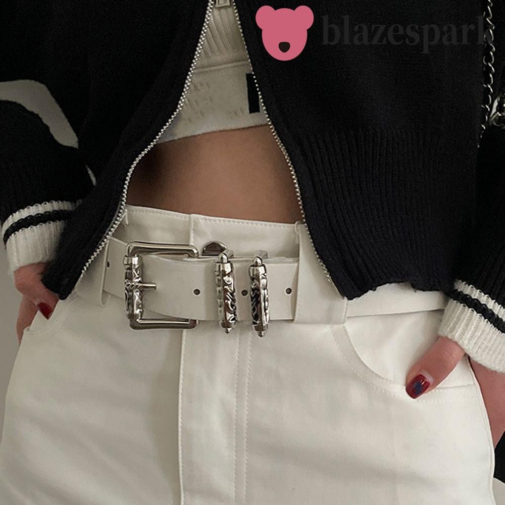 Blazespark ผู้หญิงเข็มขัดเอว Elegant Ins สไตล์ PU หนังกว้างด้านข้าง Y2K สไตล์ Hollow Buckle All ...