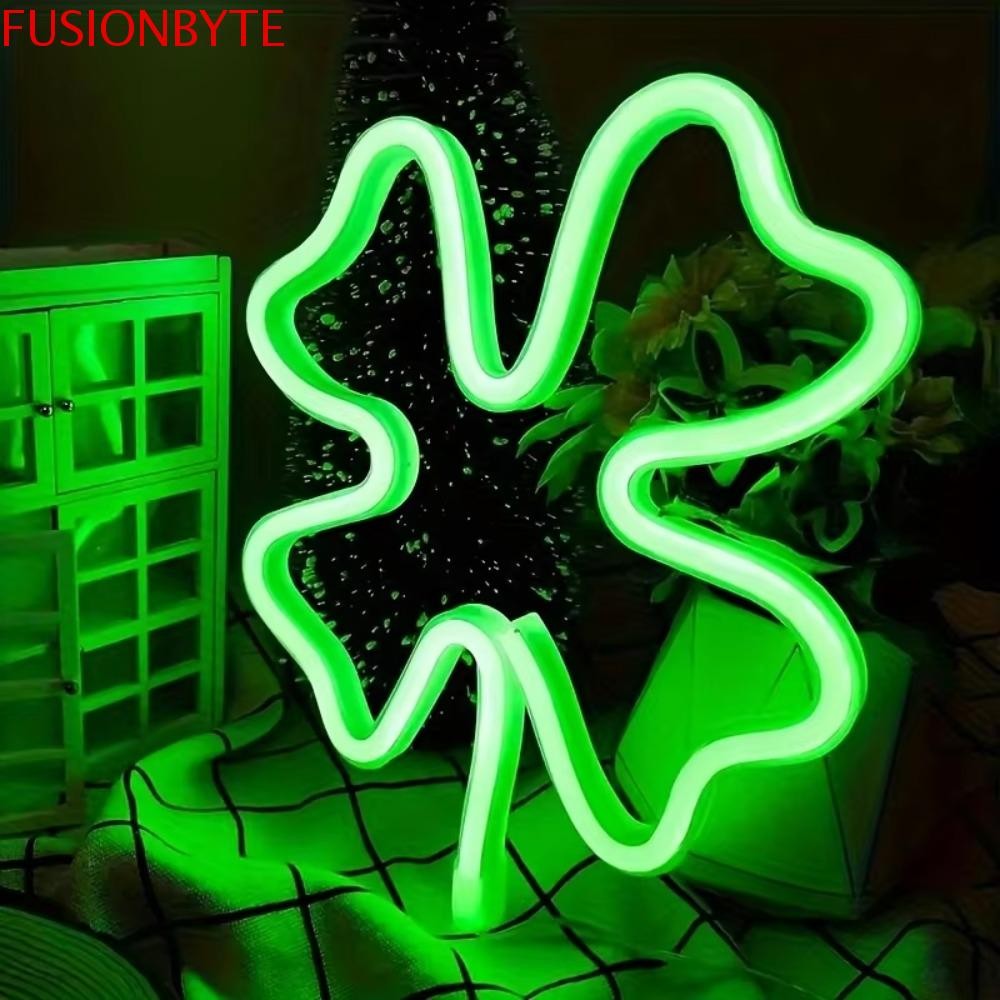 Fusionbyte ป้ายนีออนโคลเวอร์สี่ใบ, LED USB/แบตเตอรี่ขับเคลื่อน St. ไฟนีออนวันแพทริค, แสงบรรยากาศ ...