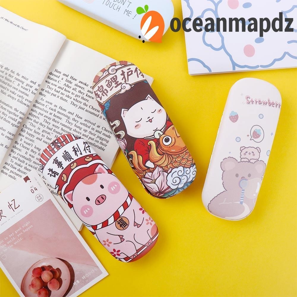 Oceanmapdz กล่องแว่นตา นักเรียนวัยรุ่น หนัง PU การ์ตูน สี่เหลี่ยม ป้องกันแว่นตา ภาชนะอ่านหนังสือ ...