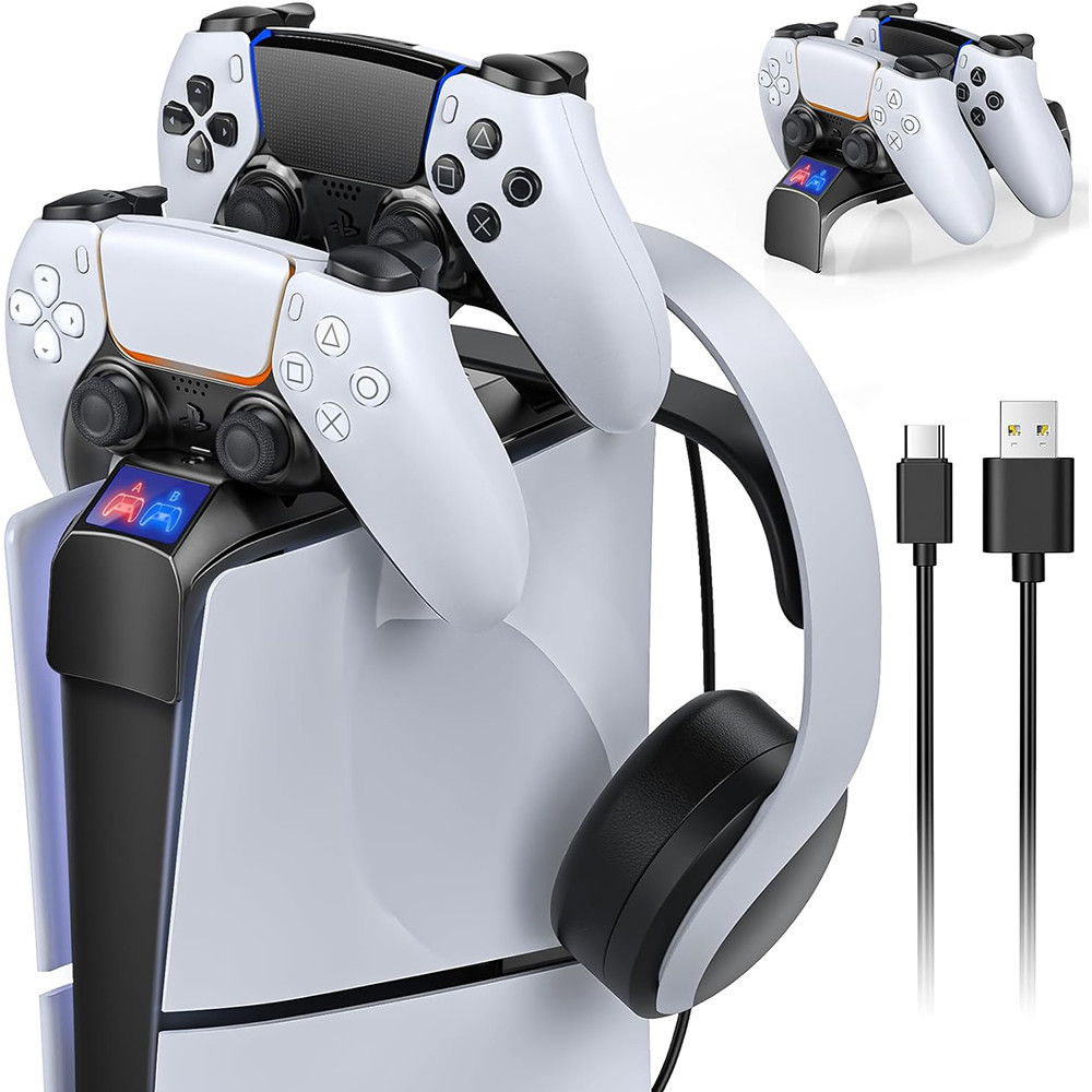 แท่นชาร์จคอนโทรลเลอร์ PS5 สําหรับคอนโซล PS5 Slim พร้อมที่วางหูฟัง ...