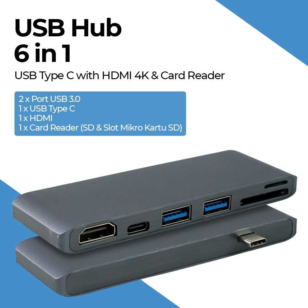 ชิป USB Hub 6 in 1 USB Type C พร้อม HDMI 4K และการ์ดรีดเดอร์ T62 ...