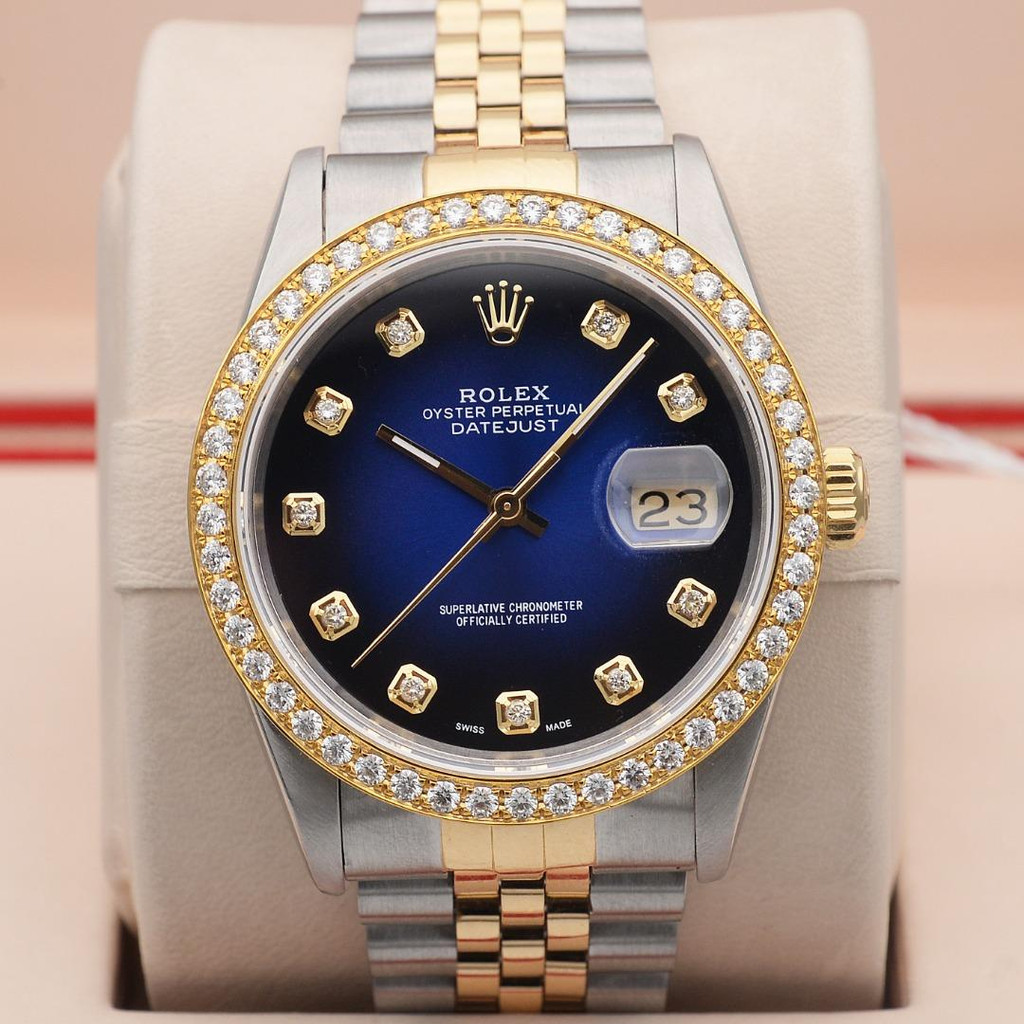Rolexx Diary Type 18K Gold Blue Disc Back Diamond นาฬิกากลไกอัตโนมัติ ...