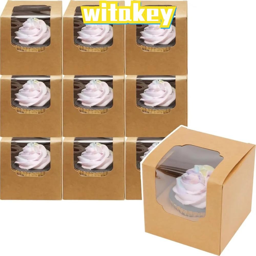 Witakey 10 ชิ้นเดี่ยว Cupcake กล่อง,ใส่กล่องคุกกี้สแควร์, Creative กระดาษหน้าต่างงานแต่งงานม ...