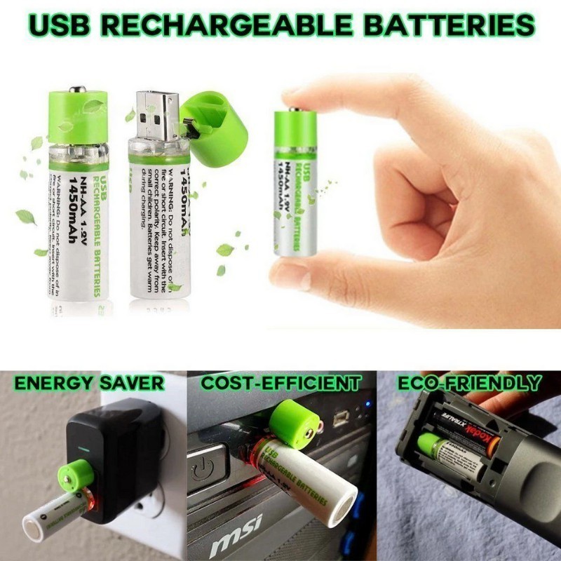 GD MALL AA USB Rechargeable Battery Pack 1450Mah (2ชิ้น) ใช้งานง่ายไม่ ...