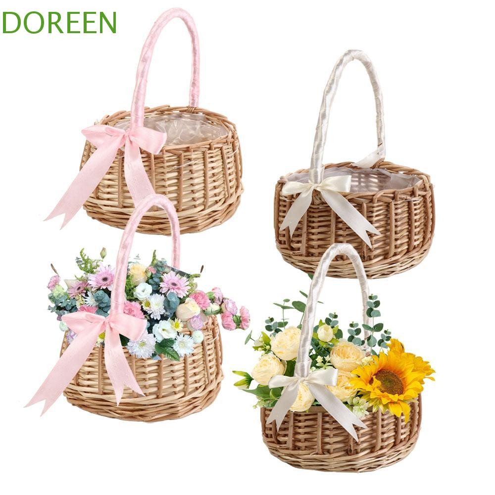 Doreen ตะกร้าเก็บ Bow Tie Emulation ตะกร้าดอกไม้ตกแต่ง Photo Props ทอมือหวาย Clutter Organizer ...