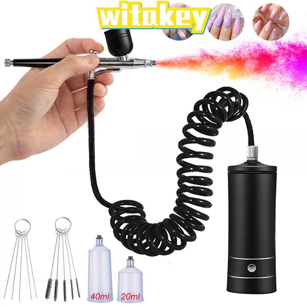 แปรงลม WITAKEY, 360KPA มือถือ Airbrush Nail Art Compressor, ชาร์จ USB แบบพกพา 2 รุ่นเล็บ ...