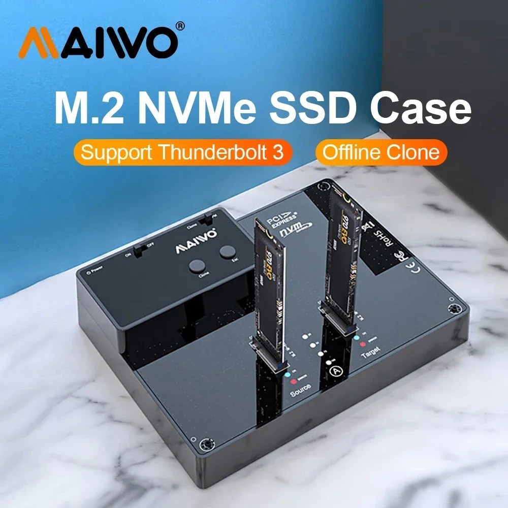 Maiwo M2 เคส SSD แบบพกพา Dual Bay M.2 NVME Docking Station Tool-Free ...