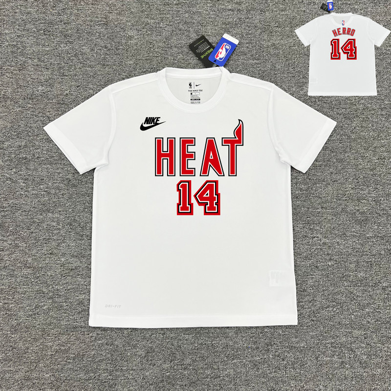 เสื้อกีฬาบาสเก็ตบอลแขนสั้น ลาย Nba Miami Heat Retro สีขาว แบบแห้งเร็ว ...