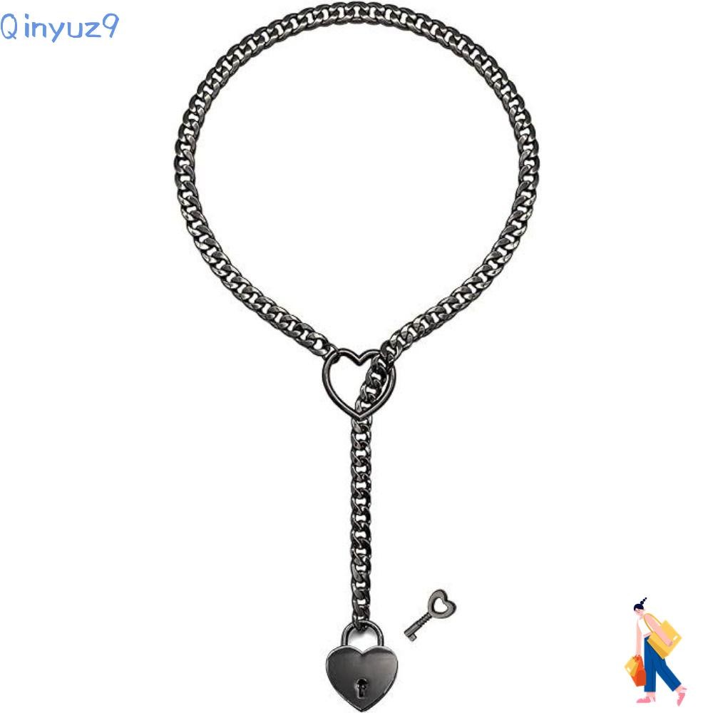 Qinyuz9 แหวนลื่น, Punk Rock Cuban O-Ring Lariat สร้อยคอหัวใจ, แฟชั่น ...