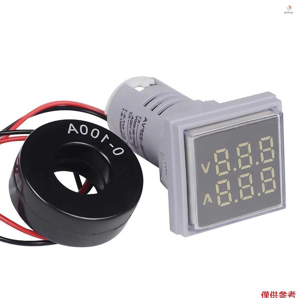Mini Square LED Digital Voltmeter แอมป์มิเตอร์สัญญาณแรงดันไฟฟ้า Current Meter Indicator AC 60 ...