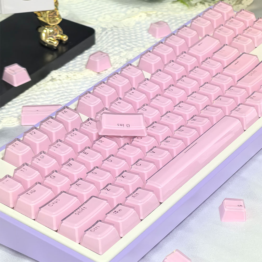 สีชมพู Jello Keycap OEM Profile 104 คีย์ PC Double Shot Light ...