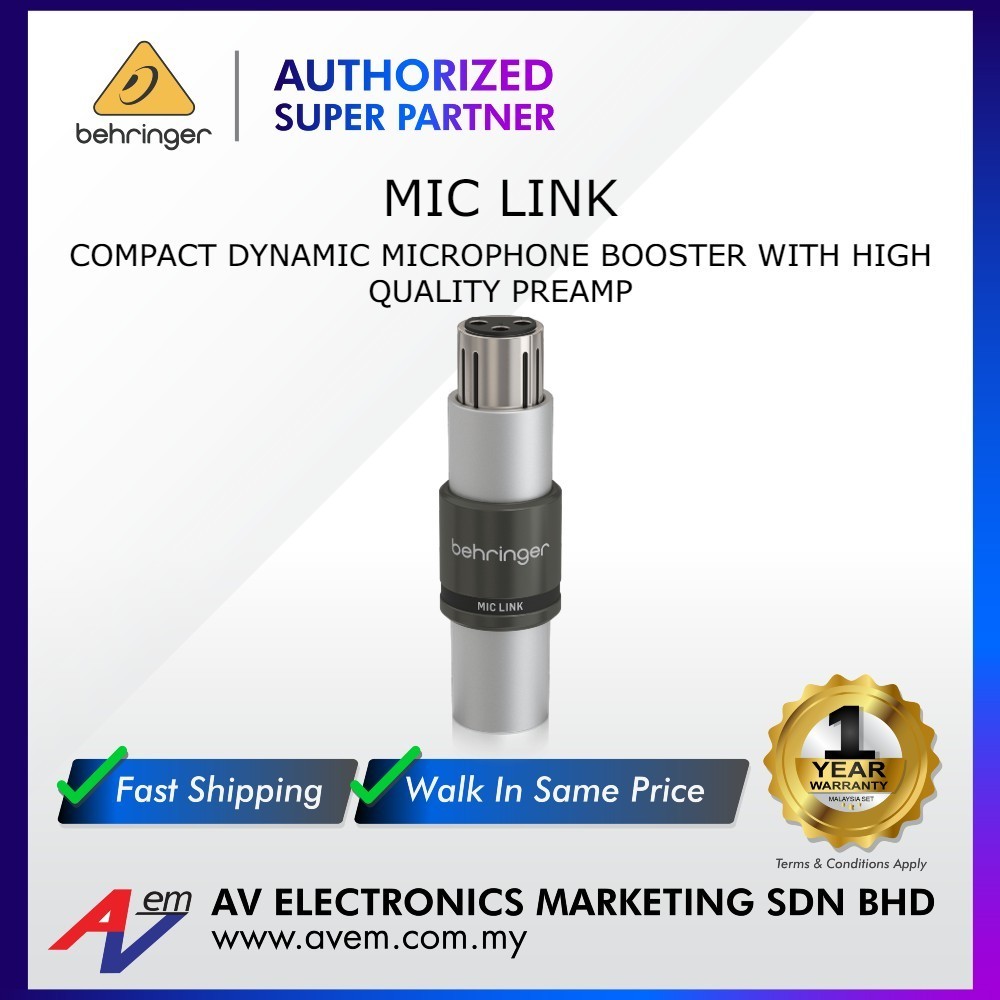 Behringer MIC LINK Compact Dynamic Microphone Booster พร้อมปรีแอมป์ ...