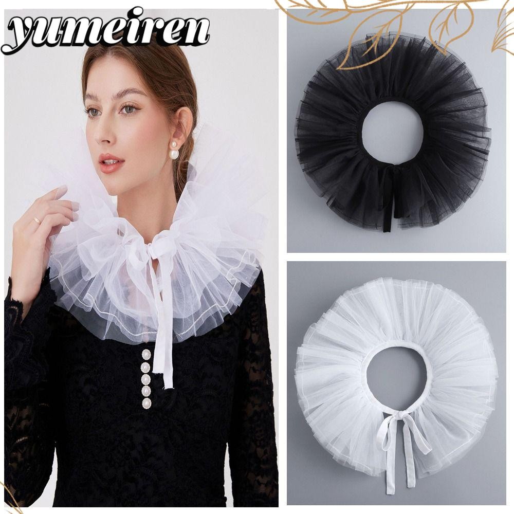 Yumeiren Lace-Up ปลอกคอปลอม,ที่ถอดออกได้ตาข่าย Tulle Ruffled, Layered ...