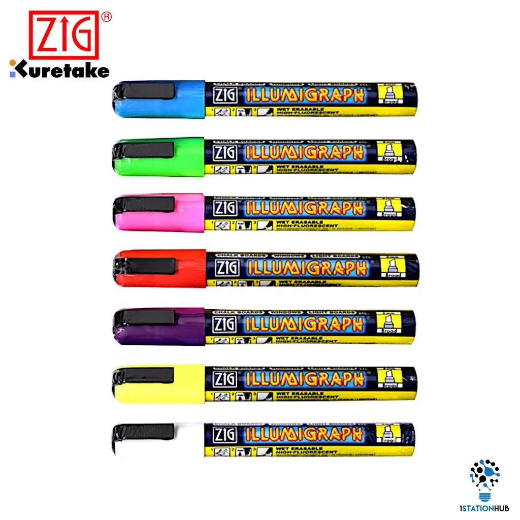 Zig Kuretake Illumograph Fluorescent Marker 6 มม.ปลายกว้าง Home Office ...