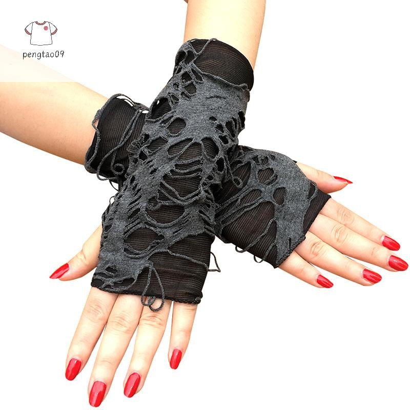 Pengatao09 คู่ Gothic Arm Warmer Fingerless Beggar Punk ฮาโลวีนถุงมือ ...