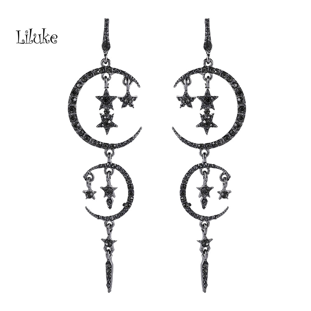 Lk ผู้หญิงแฟชั่น Rhinestones Moon Star Dangle Drop Ear Stud ต่างหูเครื่องประดับของขวัญ | Shopee ...