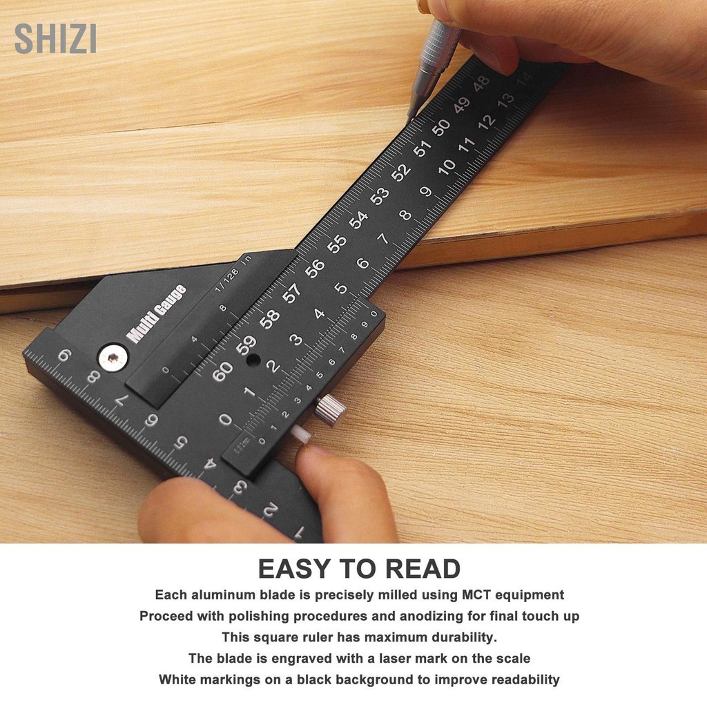 ShiZi 0 ถึง 250 มม. 10in T ไม้ไม้บรรทัดอลูมิเนียม Dual ฟังก์ชั่น ...