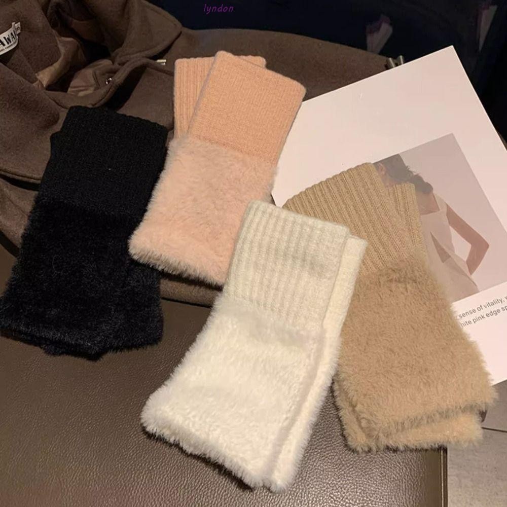 Lyndon ถุงมือครึ่งนิ้ว ผ้าวูล แบบถัก นิ่ม ยืดหยุ่น กันลม สําหรับ ...