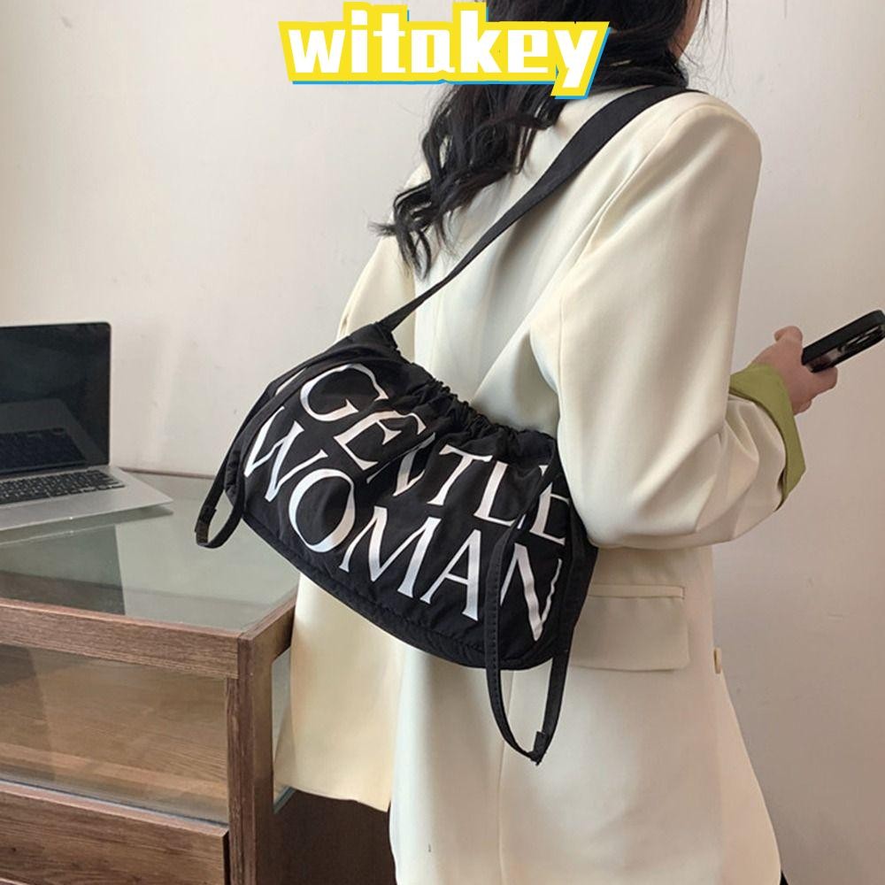 Witakey กระเป๋ากึ่งเกี๊ยว, กระเป๋าสะพายมีสไตล์ความจุขนาดใหญ่, กระเป๋าสะพายพิมพ์ลายตัวอักษรแฟชั่น ...
