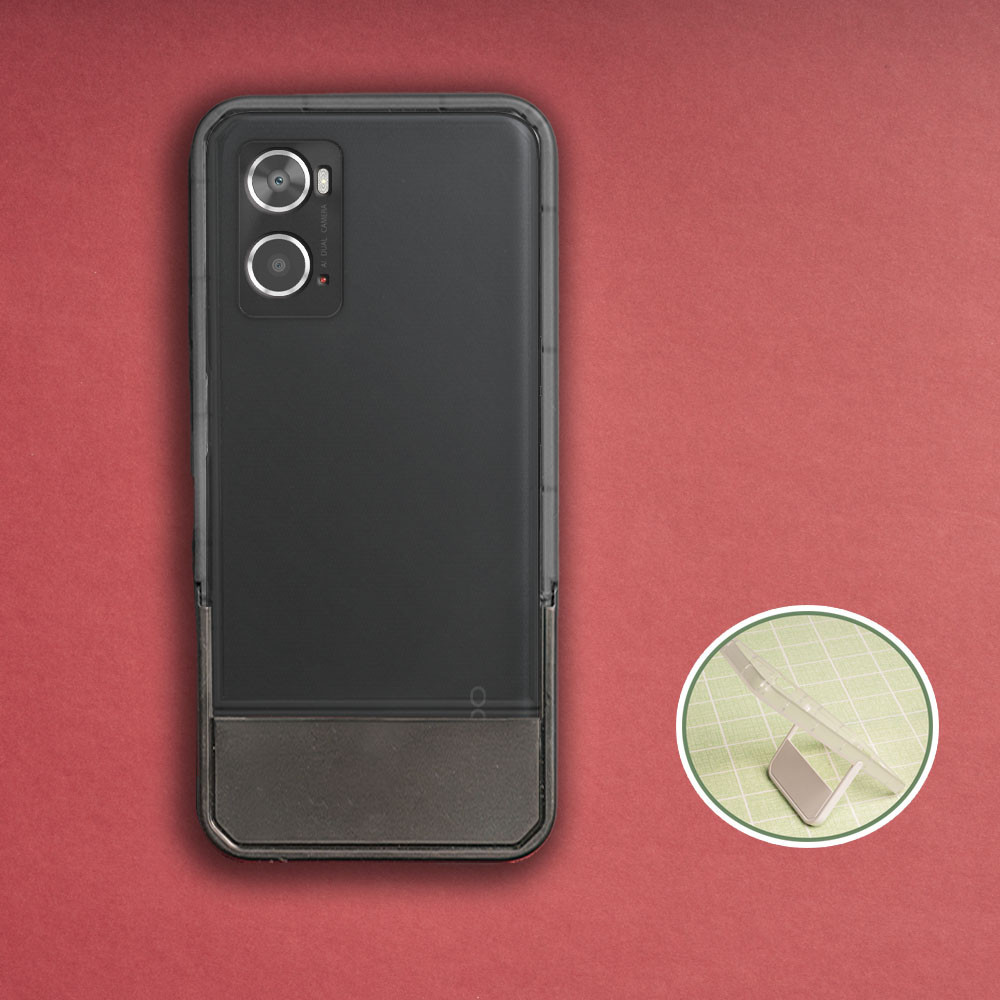 เคสโทรศัพท์มือถือแบบนิ่ม โปร่งแสง กันกระแทก พร้อมขาตั้ง สีดํา เหลือง ...