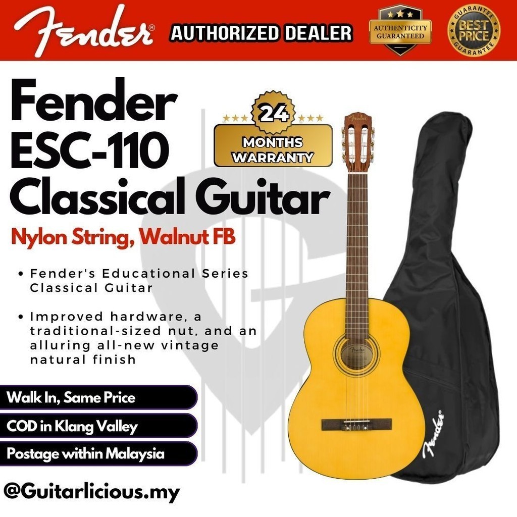 Fender ESC-110 กีตาร์คลาสสิค คอกว้าง (ผู้เริ่มต้นเรียนรู้ / ESC110 / ESC 110 ) | Shopee Thailand