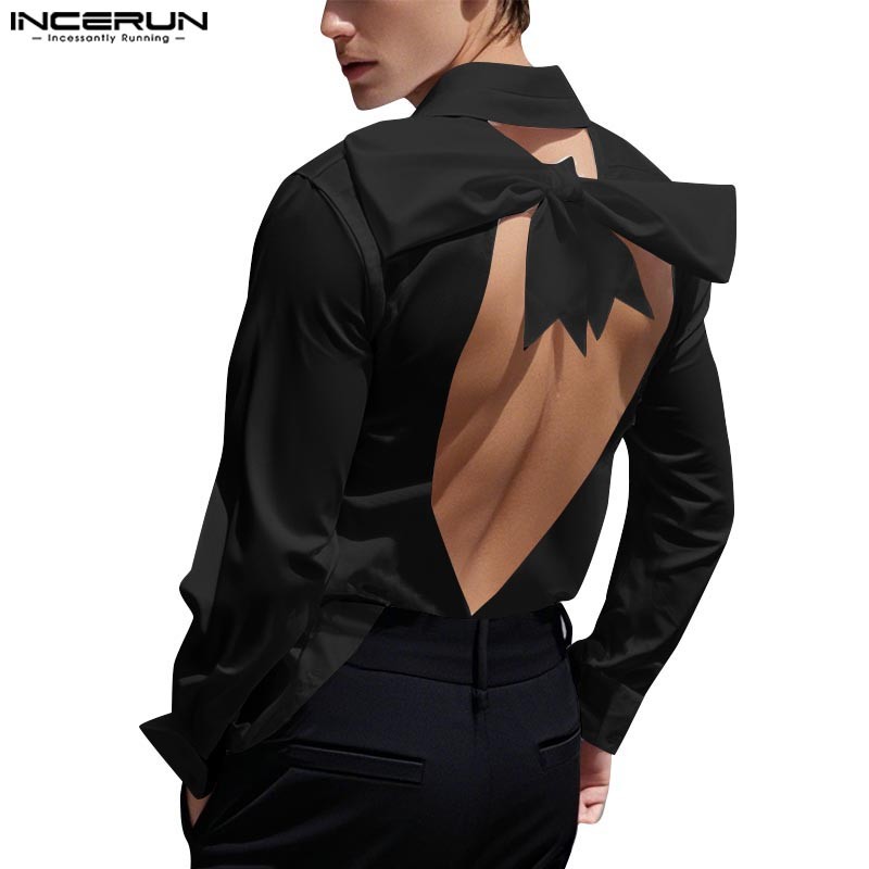 Incerun เสื้อเชิ้ตแขนยาวเปลือยหลังหรูหราสําหรับผู้ชายสไตล์วินเทจ ...