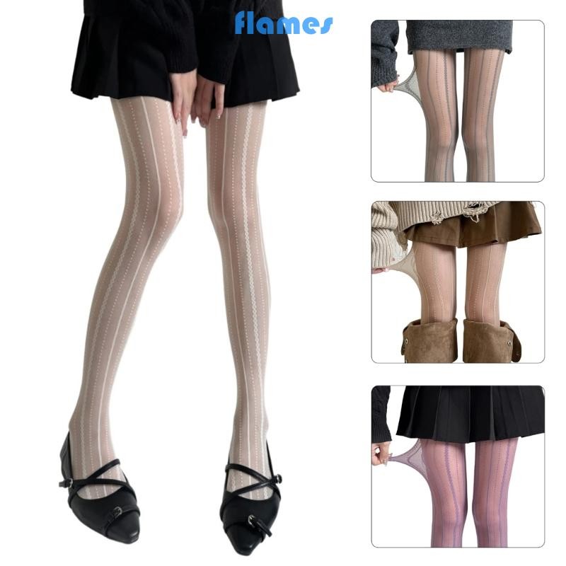 Fl Elegant เอว Sheer Fishnet ตาข่าย Tights หรือผู้หญิงยืดแนวตั้งลาย ...