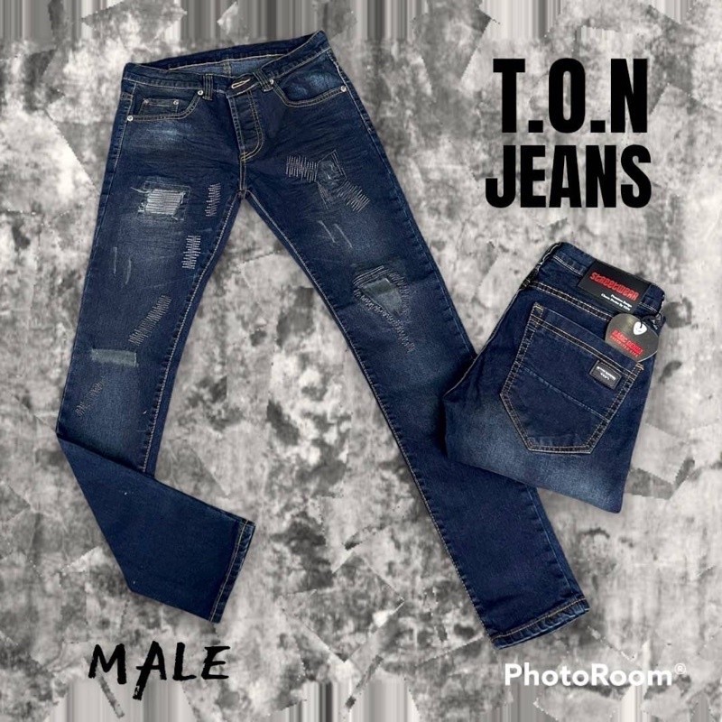 TON Jeans กาเกงยีนส์ขาเดฟขาดปะน้อยผ้ายีนส์ยืด | Shopee Thailand