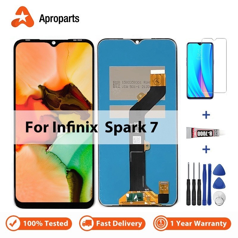 สําหรับ Tecno Spark 7 KF6 KF6J KF6N KF6i KF6k LCD Touch Screen Digitizer Assembly เปลี่ยน HQ0L ...