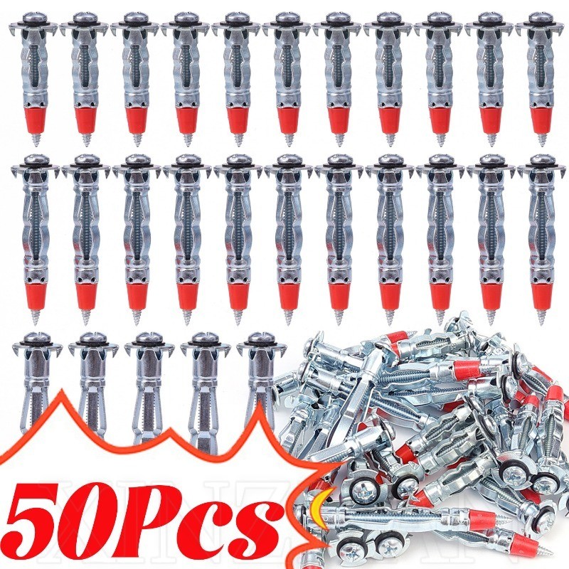 50 ชิ้น Red Pointed Expansion Rivets - สําหรับ Drywall, Hollow-Wall ...