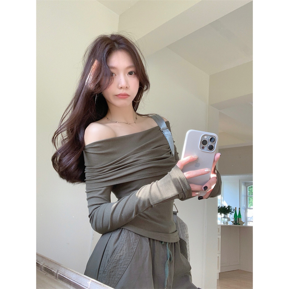 ฤดูใบไม้ผลิใหม่สลิมมิ่งหนึ่งไหล่ถักเสื้อยืดอเนกประสงค์แขนยาว 250215 | Shopee Thailand