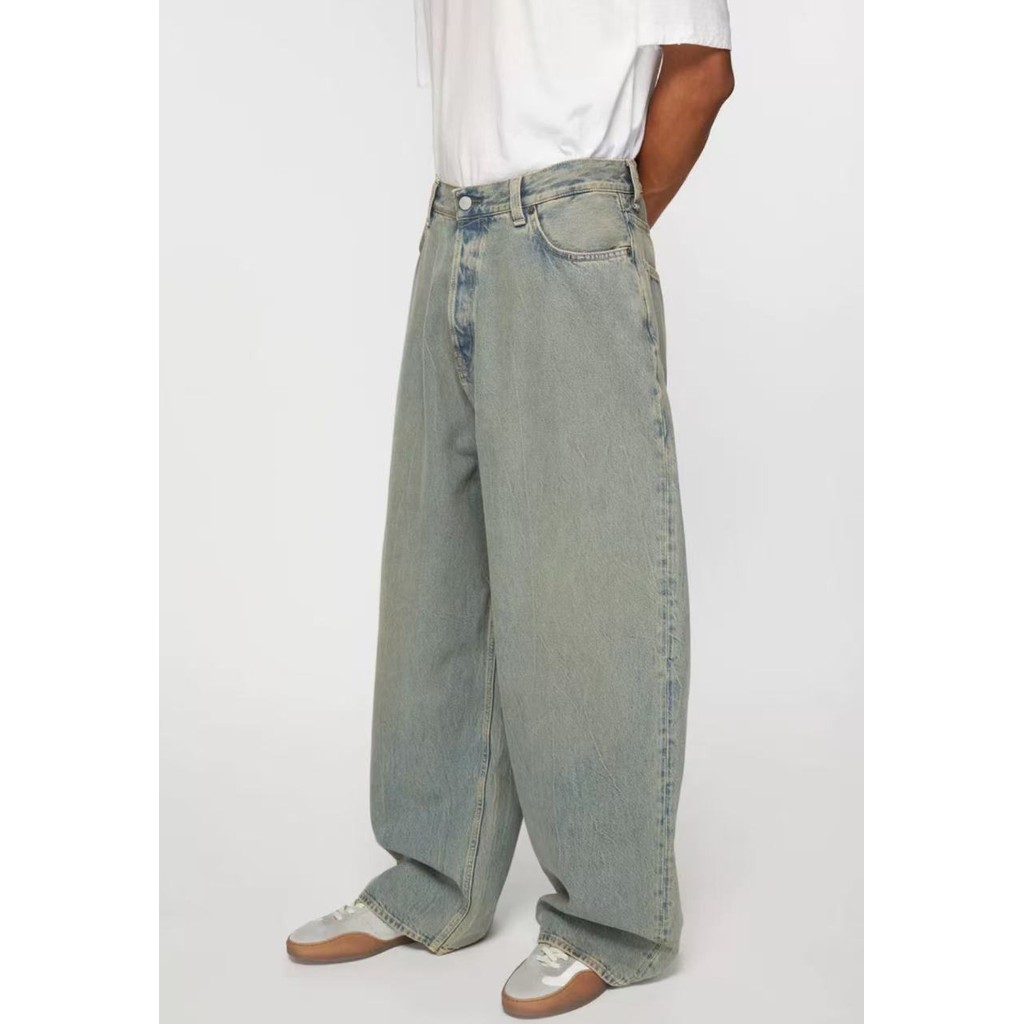 Acne Studio Retro Nostalgic Wash Water Fading Mud สีเหลืองกางเกงยีนส์ขา ...