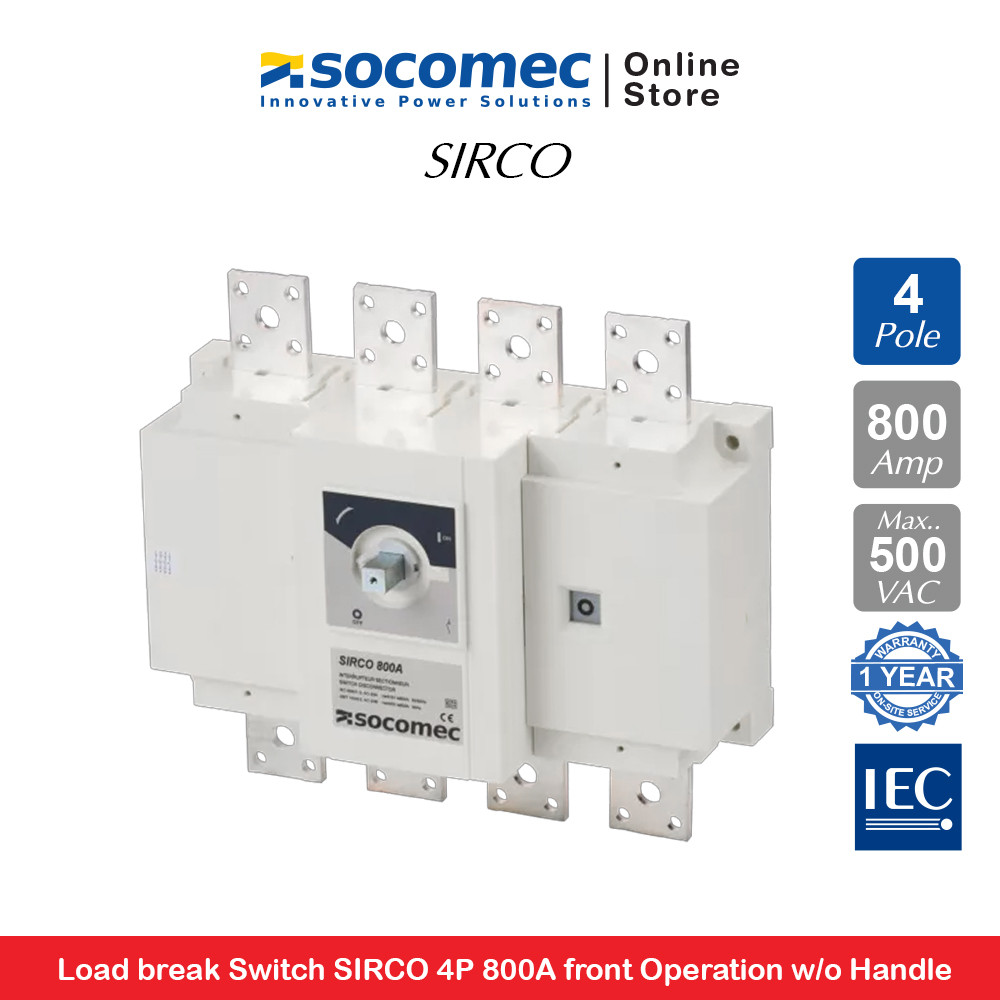 Socomec AC Load Break Switch SIRCO 4P 800A Front Operation w/o Handle ...