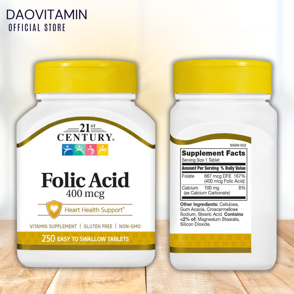 ลอตผลิตใหม่! Exp.06/2026, 21st Century, Folic Acid, 400-800 mcg ...