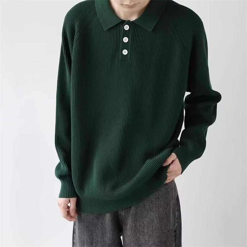 Say CHIC เสื้อสเวตเตอร์ผู้ชายเทรนด์ใหม่แฟชั่นสีตัดกันเย็บเสื้อโปโลแขน ...