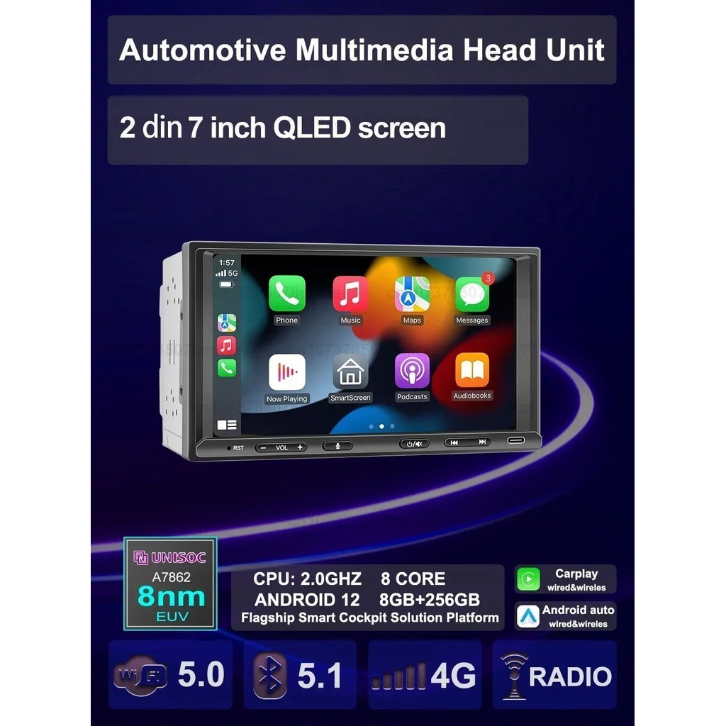 2 Din 7 Inch Car Radio Universal Double Din Wireless Android Auto ...