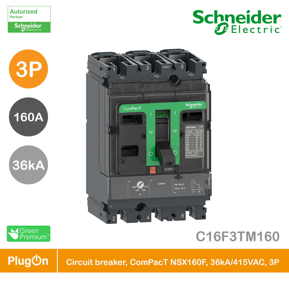 Schneider Circuit breaker ComPacT NSX160F, 36kA/415VAC, 3P, TMD trip unit 160A | C16F3TM160 สั่ง ...
