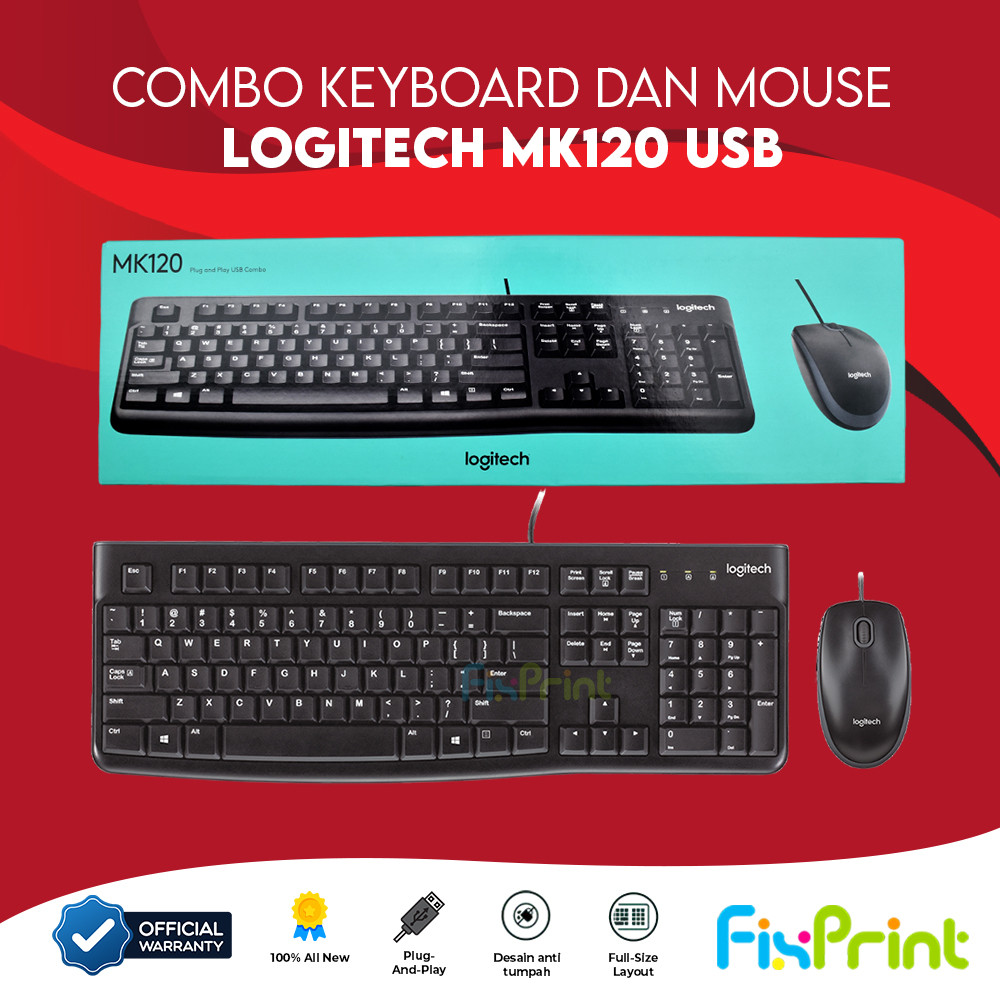 Combo Keyboard Plus Mouse Logitech MK120 สาย USB คีย์บอร์ด K120 แบบมี ...